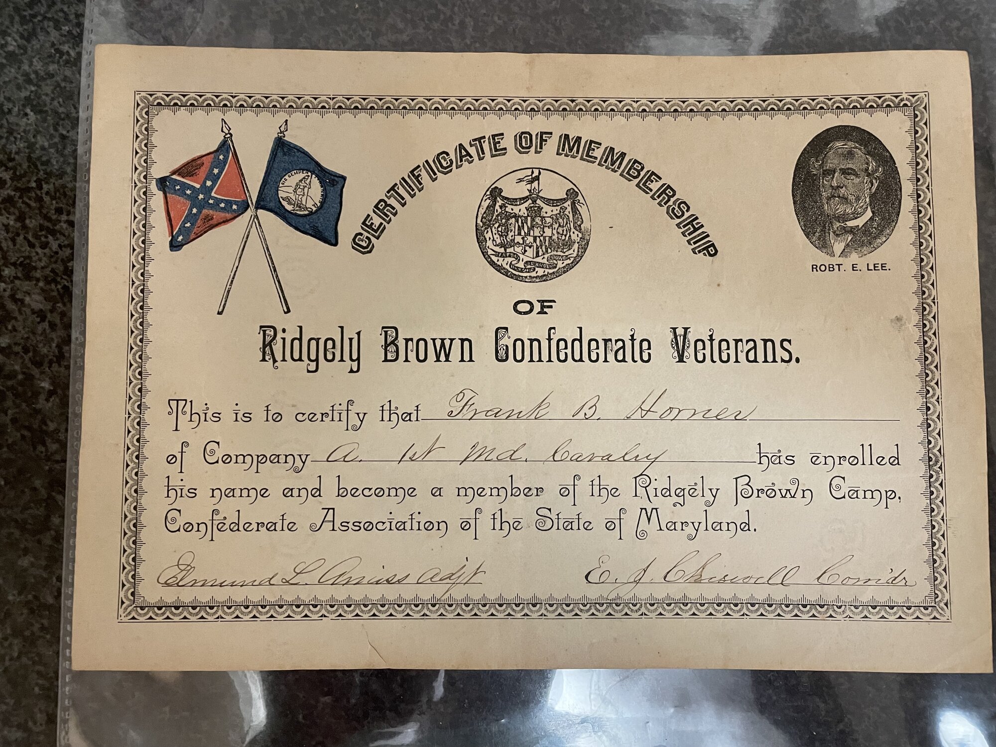 Recent Find - ID’d UCV Membership Certifiacate of Frank B. Horner ...