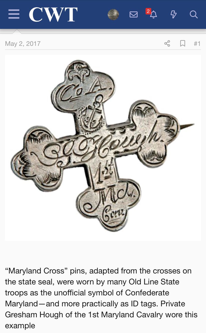 Insignia - Maryland Confederate Cross Pin | Relic Hunting & Collecting ...